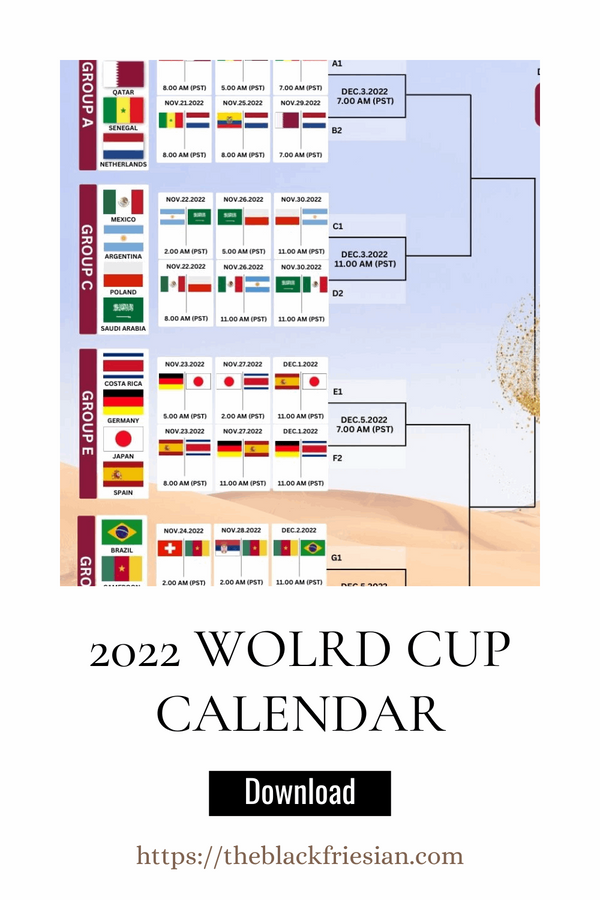 FIFA World Cup 2022 Calendar - Printable Wall Chart Poster – The Black ...